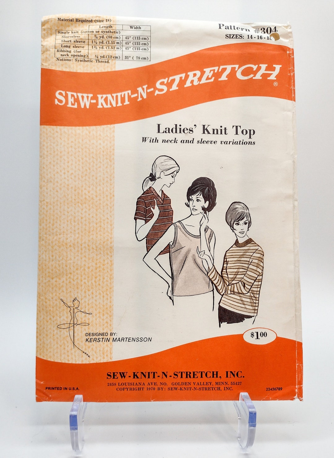1970s Knit Top Sewing Pattern - Sew-knit-n-stretch 304 - Misses Sizes ...