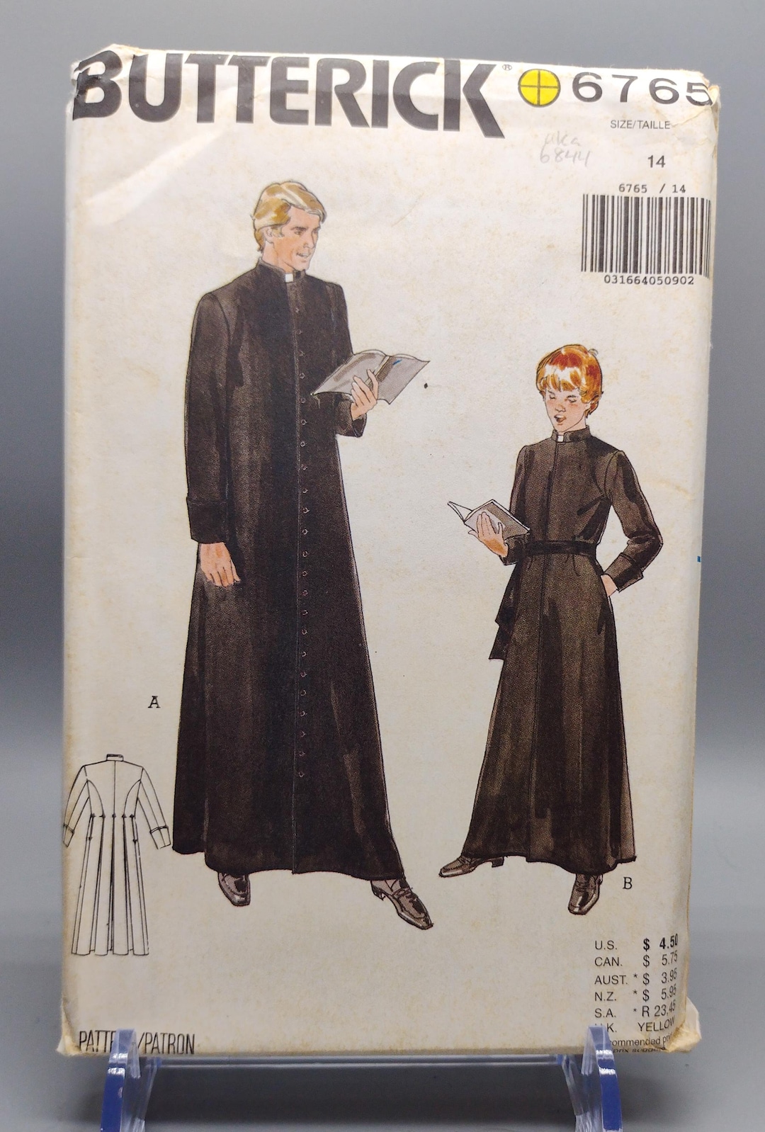 Vintage Priest Cassock Costume Sewing Pattern Butterick 6765, 1986 Size ...