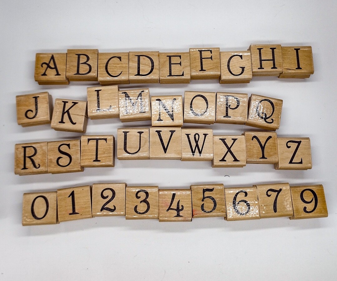 Vintage Script Alphabet and Numbers Rubber Stamp Set Complete, Large 1 ...