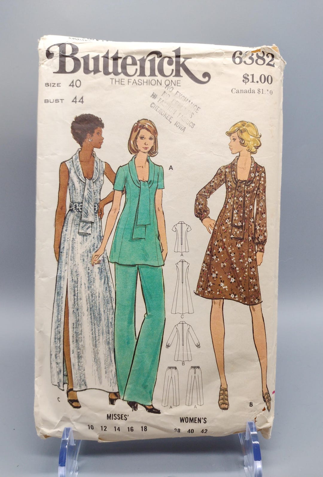 70s Dress Tunic and Pants Sewing Pattern | Butterick 6382 | Bust Size ...