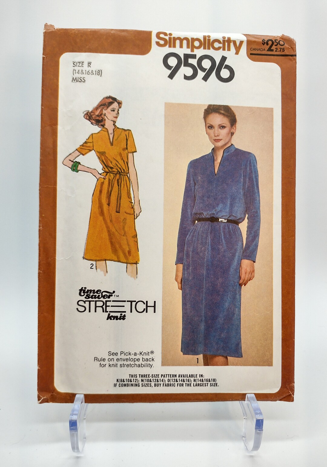 80s Women's Belted Knit Dress Vintage Sewing Pattern - Simplicity 9596 ...