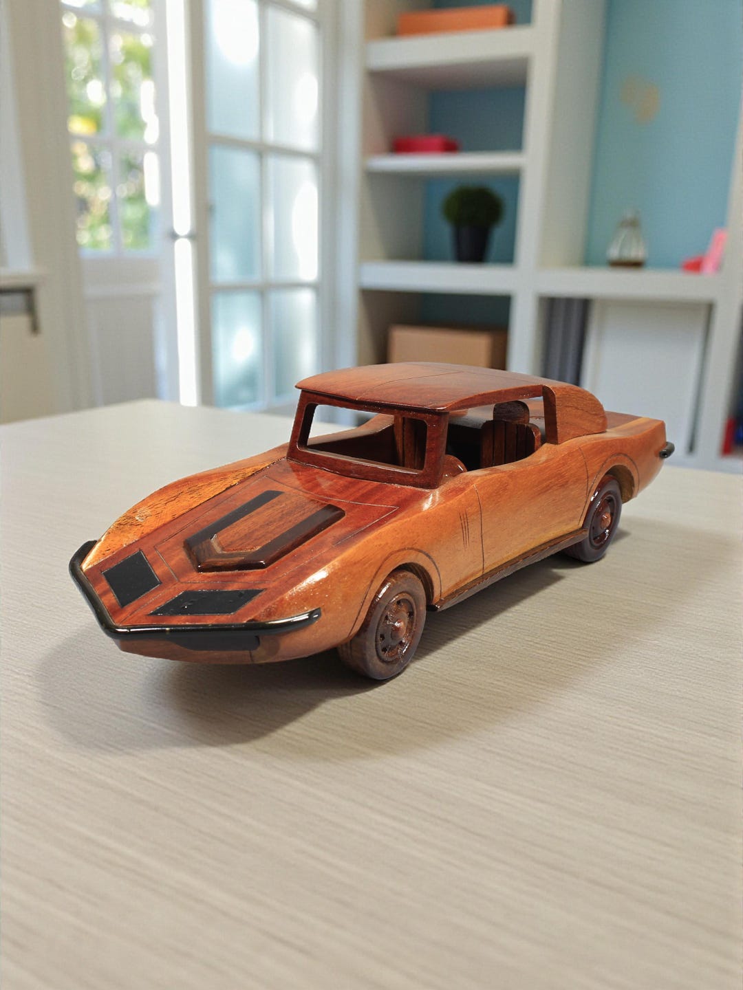Handcrafted Wooden Vintage Sports Car Model – Classic 1970s American ...