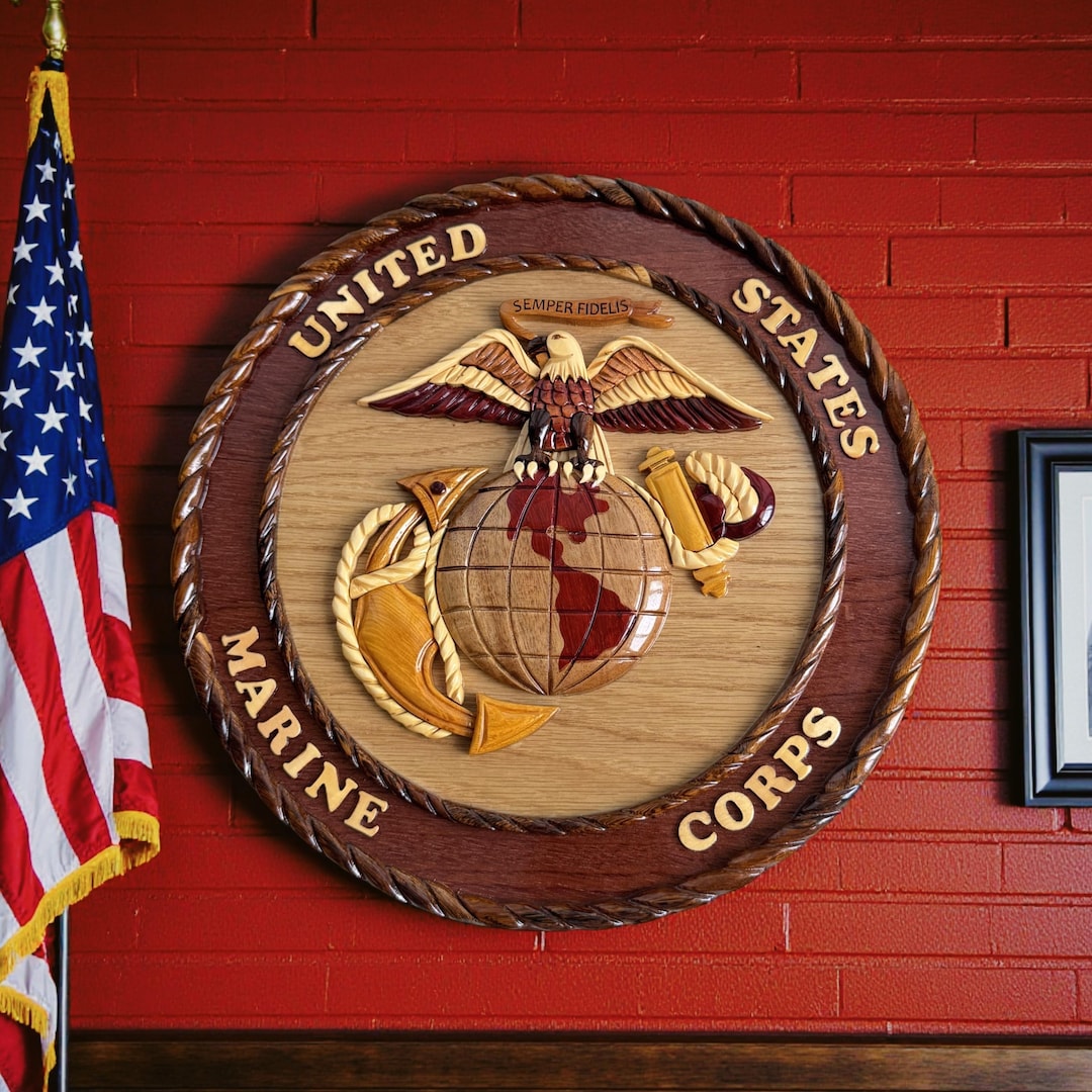 Hand Carved USMC Wooden Plaque: Military Wall Decor, Mahogany, 12 Inch ...