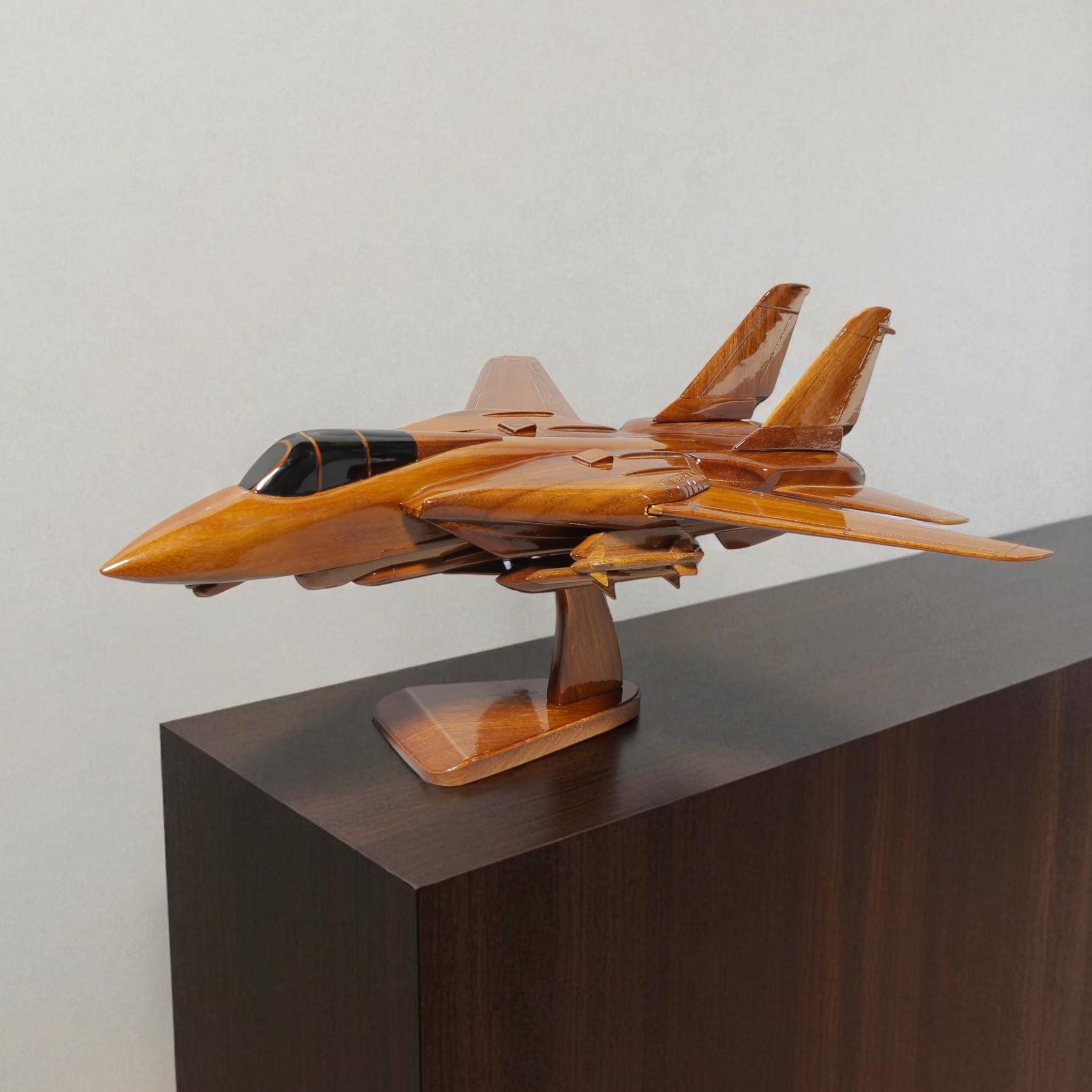 Handcrafted Wooden Model of Twin-engine Fighter Jet | Mahogany Display ...