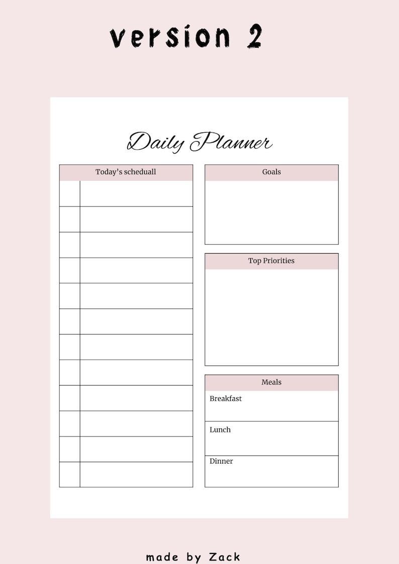 Daily Planner Printable PDF A4 A5 Letter Half Size Schedule Organizer ...