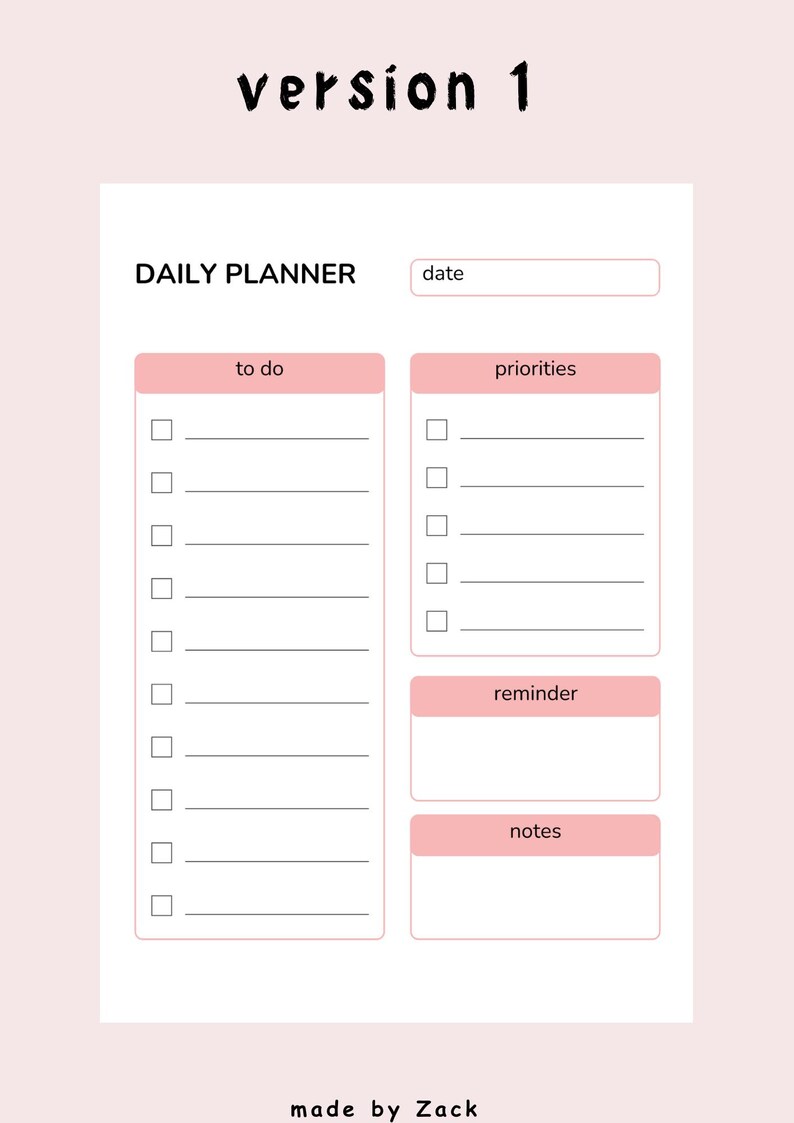 Daily Planner Printable PDF A4 A5 Letter Half Size Schedule Organizer ...