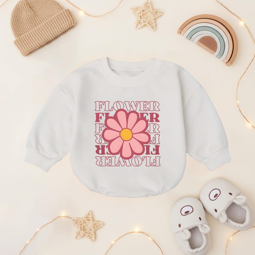 Retro Daisy Flower Baby Romper, Groovy Pink Floral Infant Jumpsuit ...