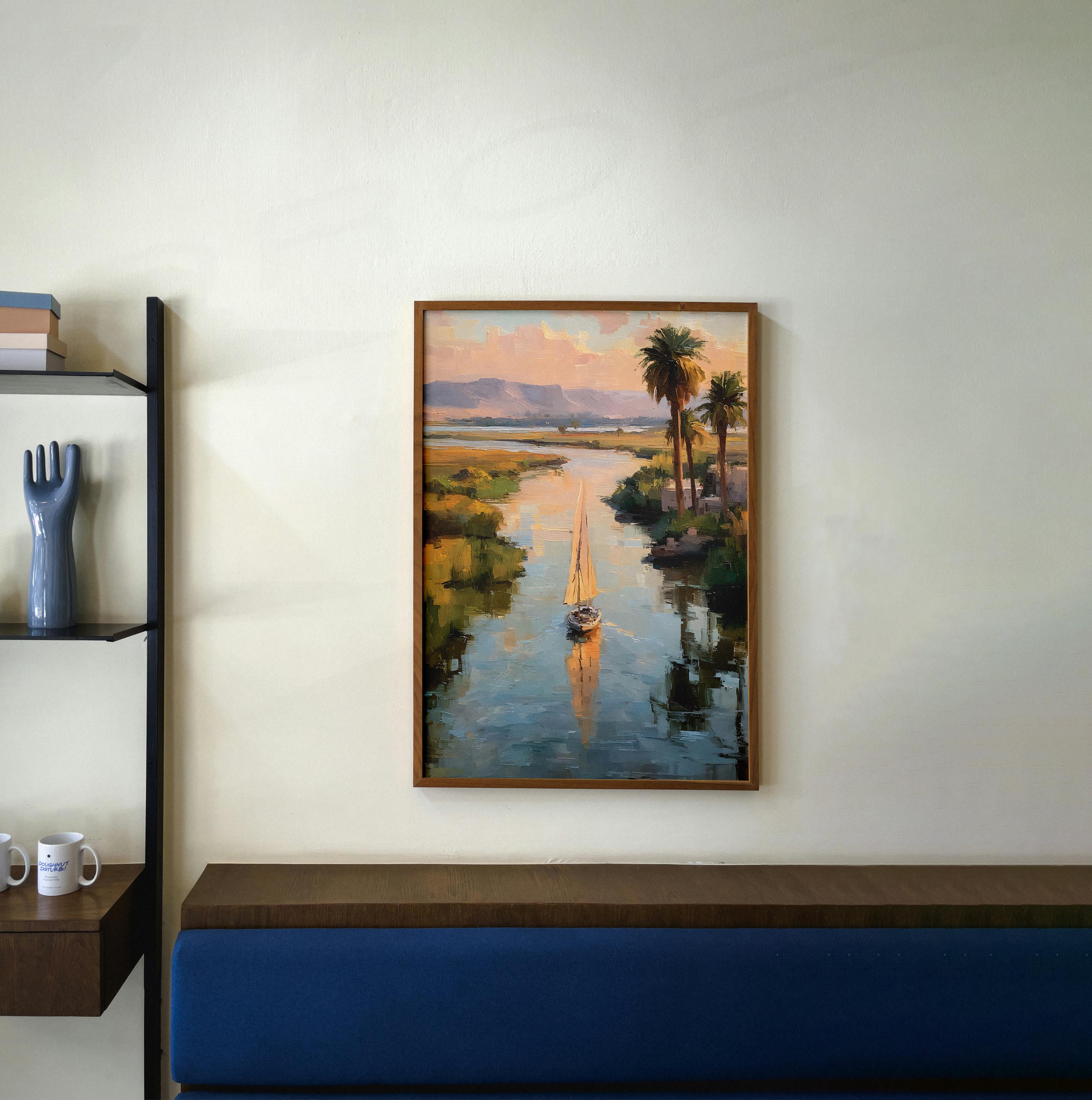 Sudanese Nile River Painting Print, Traditional Sailboat Art, African ...