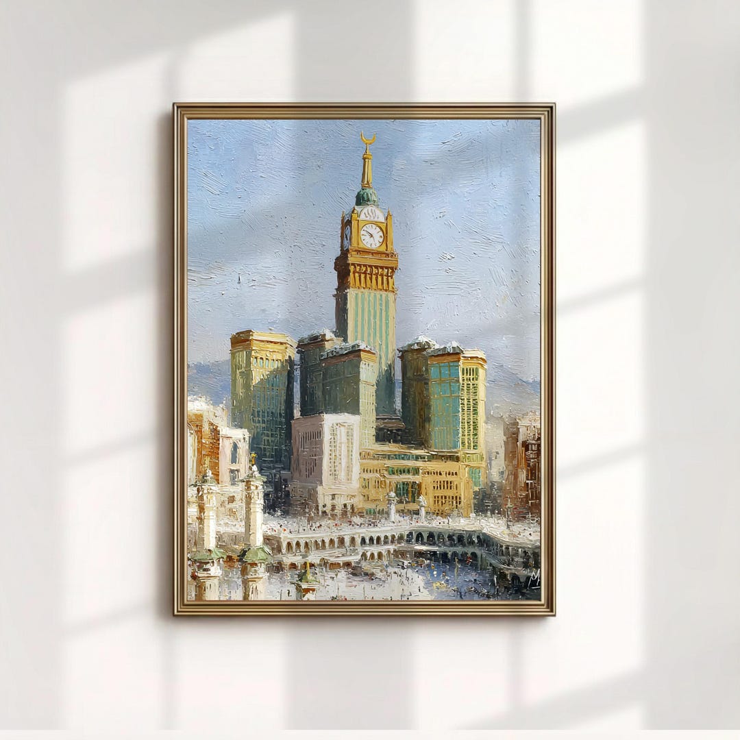 Makkah Royal Clock Tower Wall Art Print Mecca Landscape Oil Painting ...