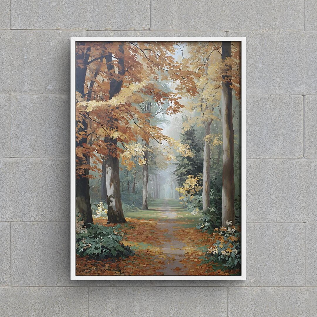 Autumn Forest Path Art Print, Enchanted Woodland Digital Download, Fall ...
