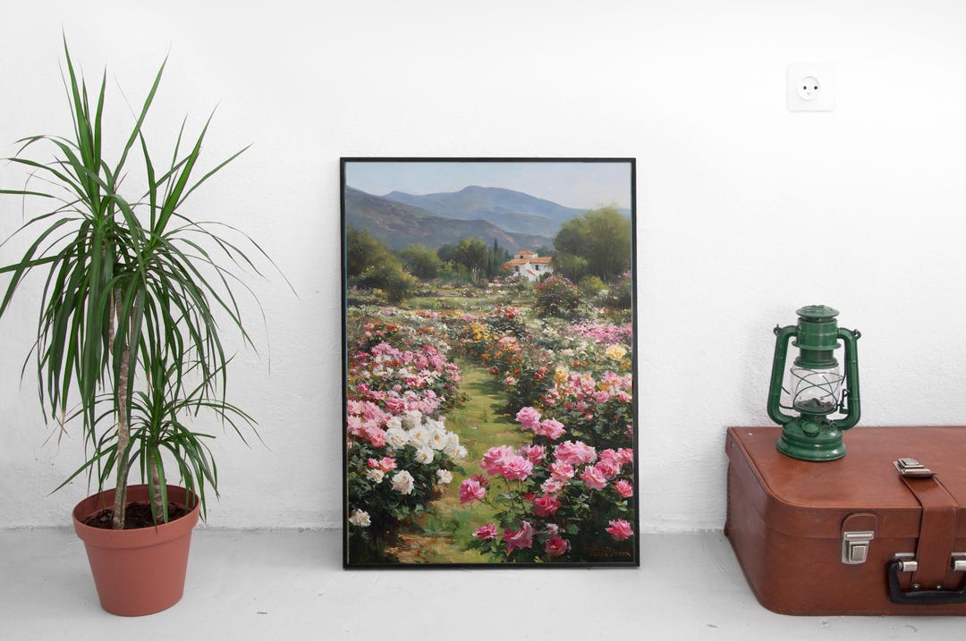 Mediterranean Rose Garden Print | European Countryside Wall Art, Tuscan ...