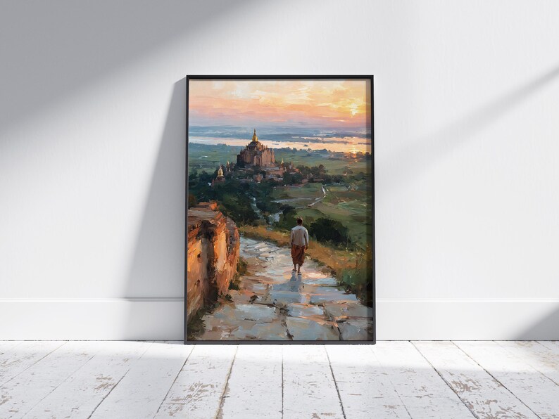 Bagan Myanmar Temple Digital Art Print | Burma Pagoda Landscape Wall ...
