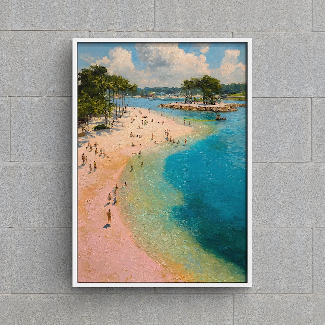 Sentosa Island Beach Art Print, Singapore Palawan Tropical Landscape Digital Download, Palm Tree ...