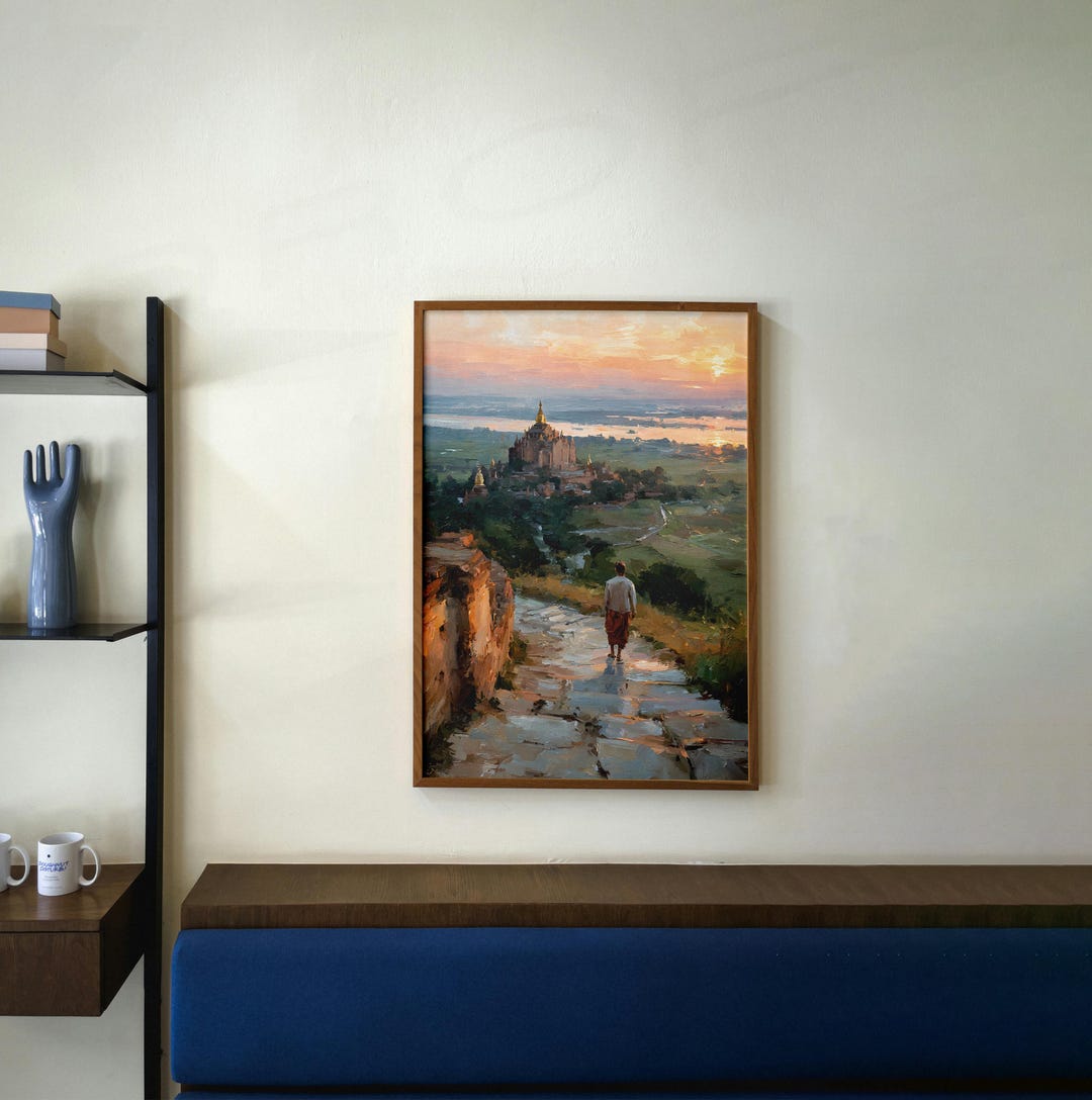 Bagan Myanmar Temple Digital Art Print | Burma Pagoda Landscape Wall ...