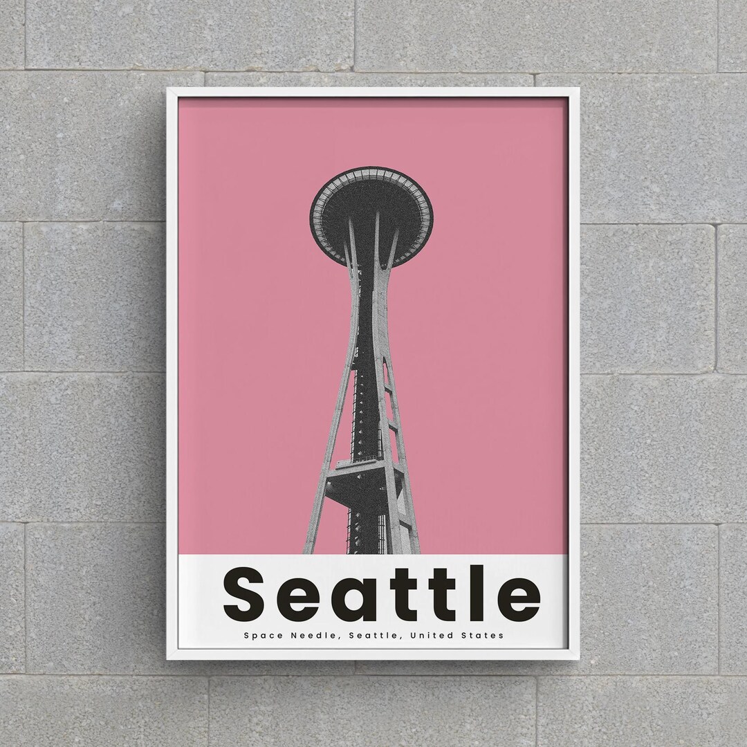 Seattle Space Needle Print | Retro Pink Wall Art | Seattle Poster | Mid ...