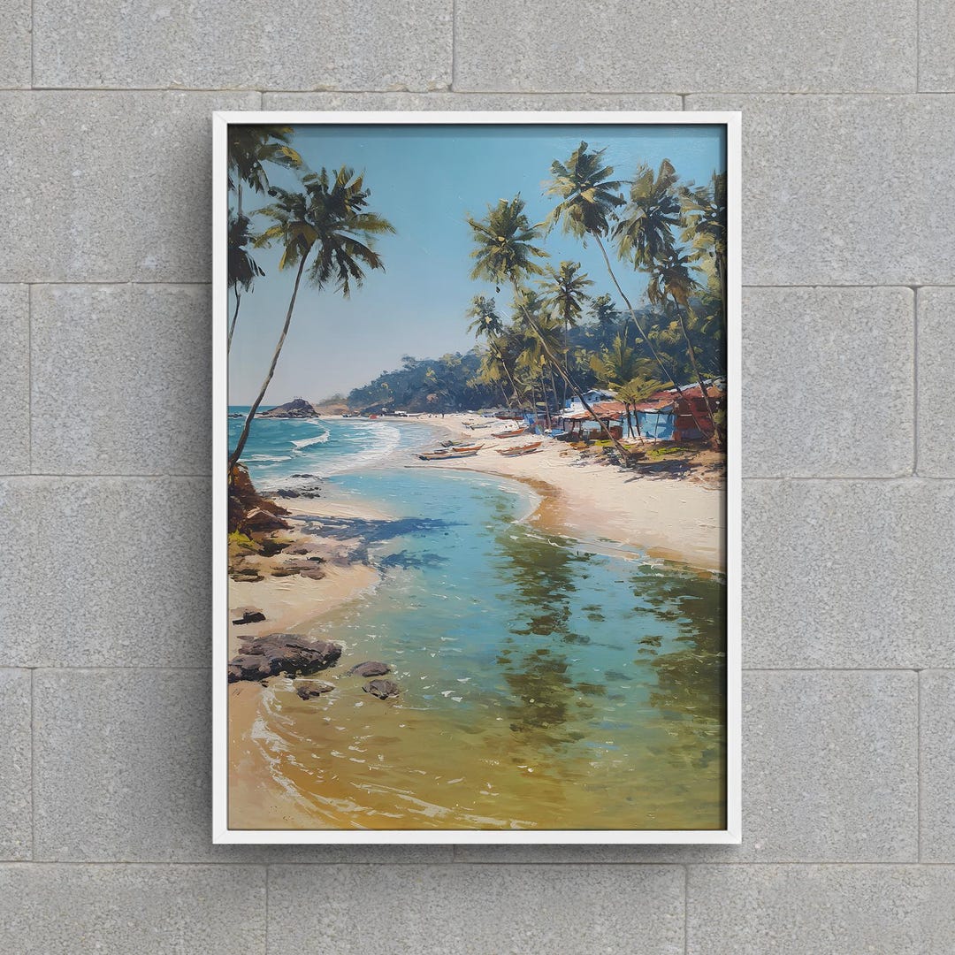 Goa Beach Scene Print | India Tropical Coast Wall Art, Palm Tree Ocean ...