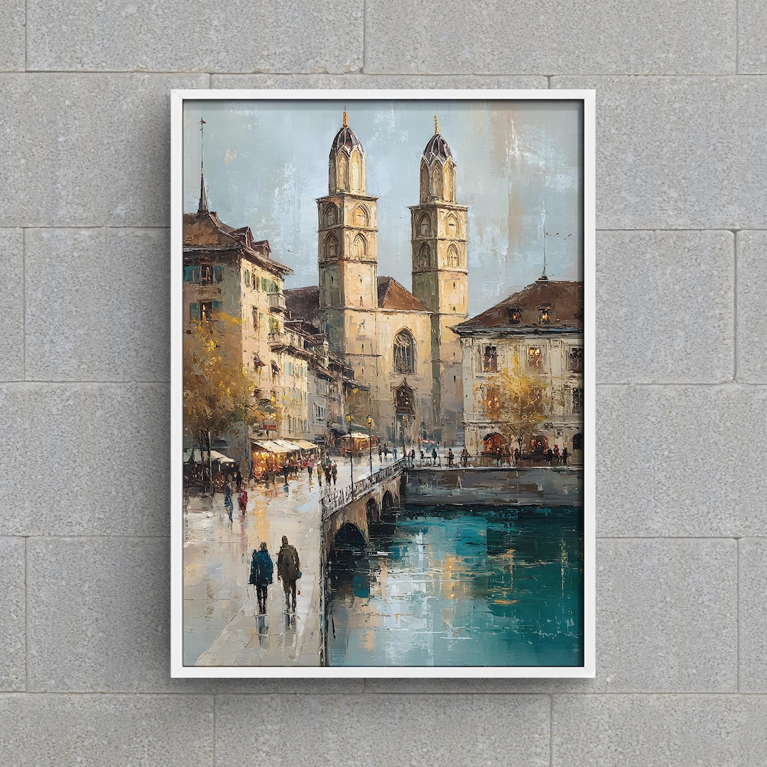 Zurich Digital Art Print | Switzerland Limmat River Painting | Historic ...