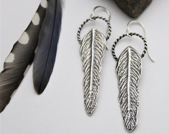 Silver Feather Earrings, Artisan Cut, Formed, Hammered, Molded, Sanded ...