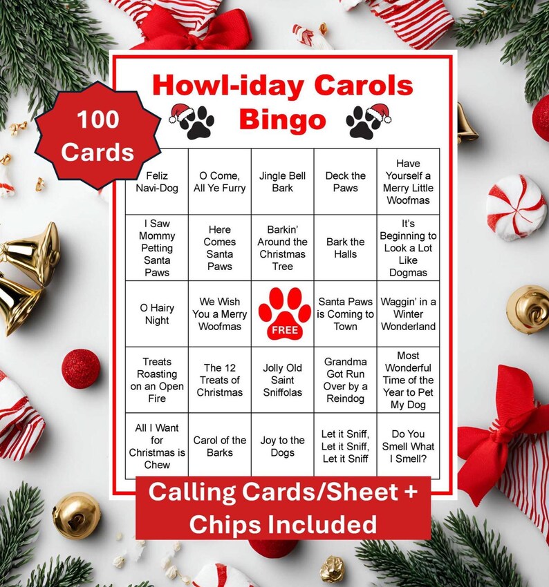 Dog Christmas Song Bingo | Printable Music Bingo Game, Christmas Carol ...