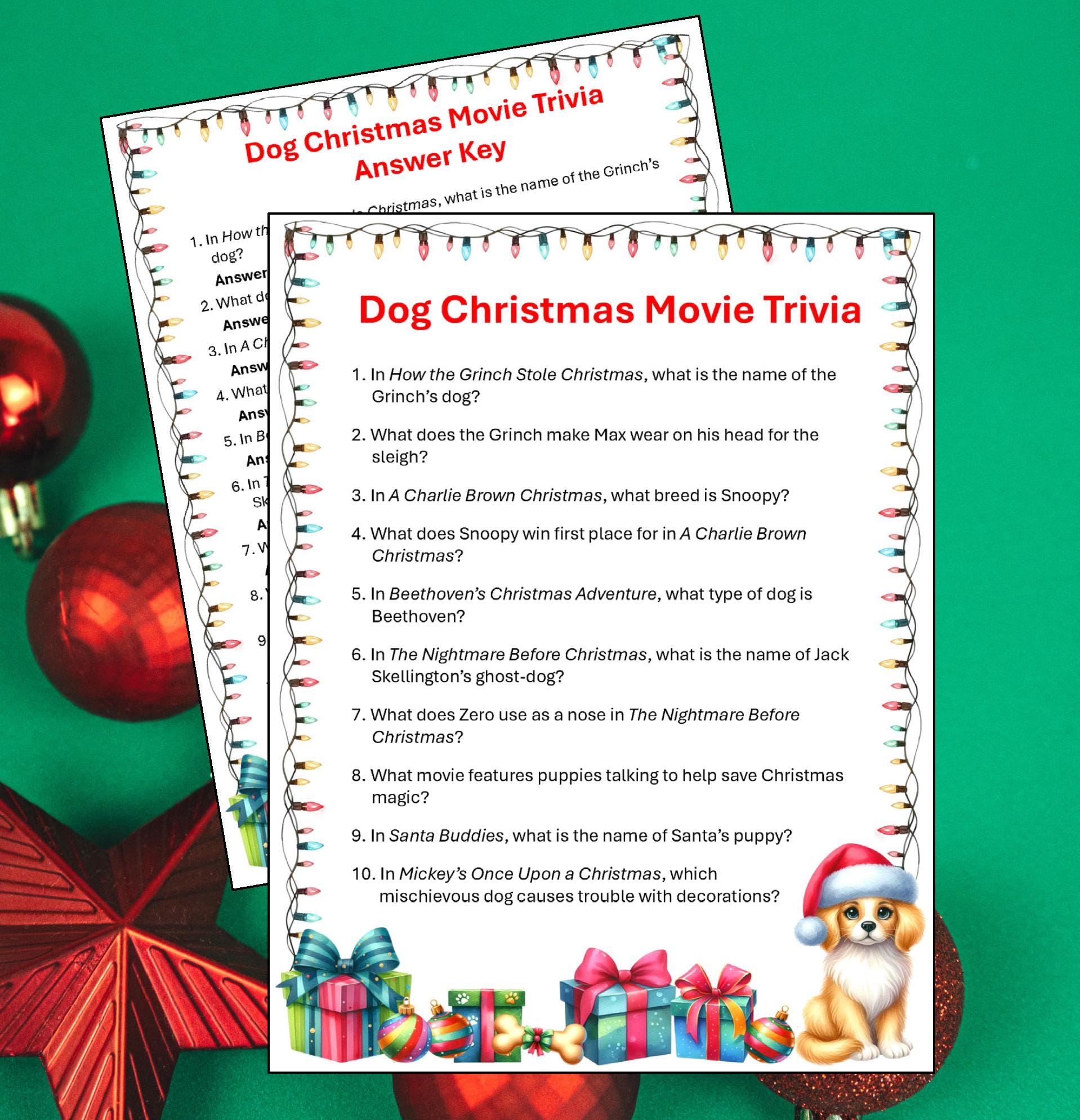Dog Christmas Movie Trivia Game | Printable Holiday Trivia for Kids ...