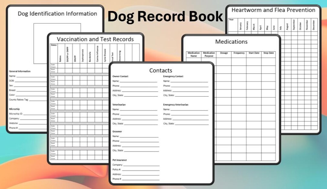 Printable Dog Record Book | Vaccination Tracker, Vet Log, Pet Sitter ...