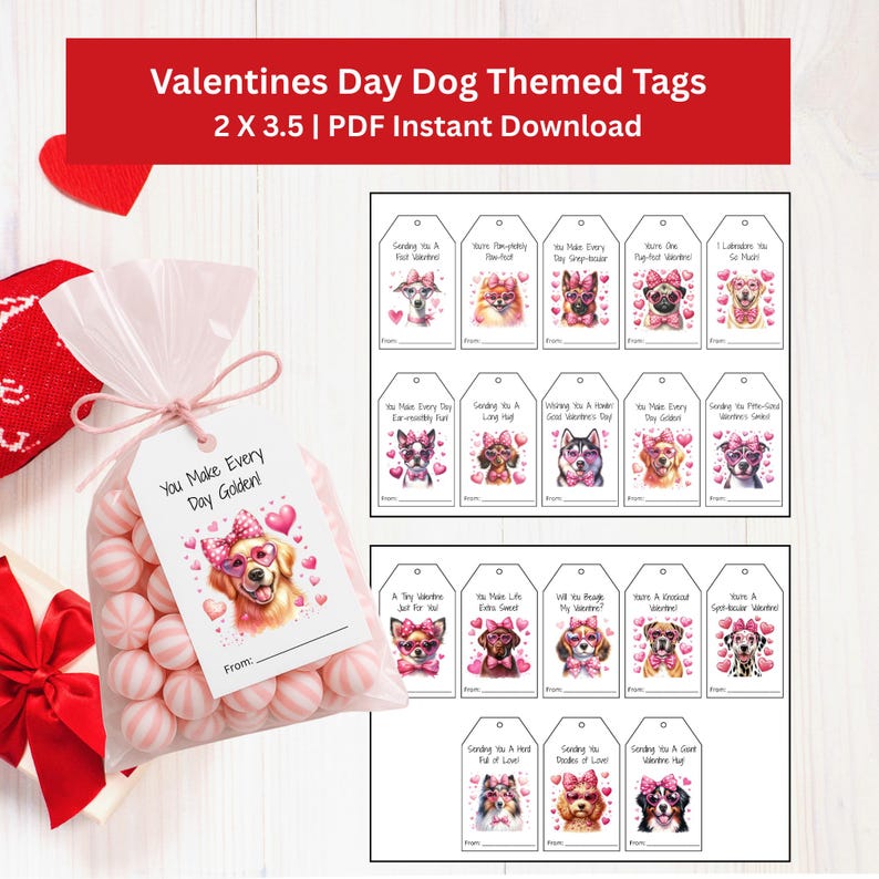Valentines Day Dog Themed Tags Printable | Cute Puppy Valentine Gift ...