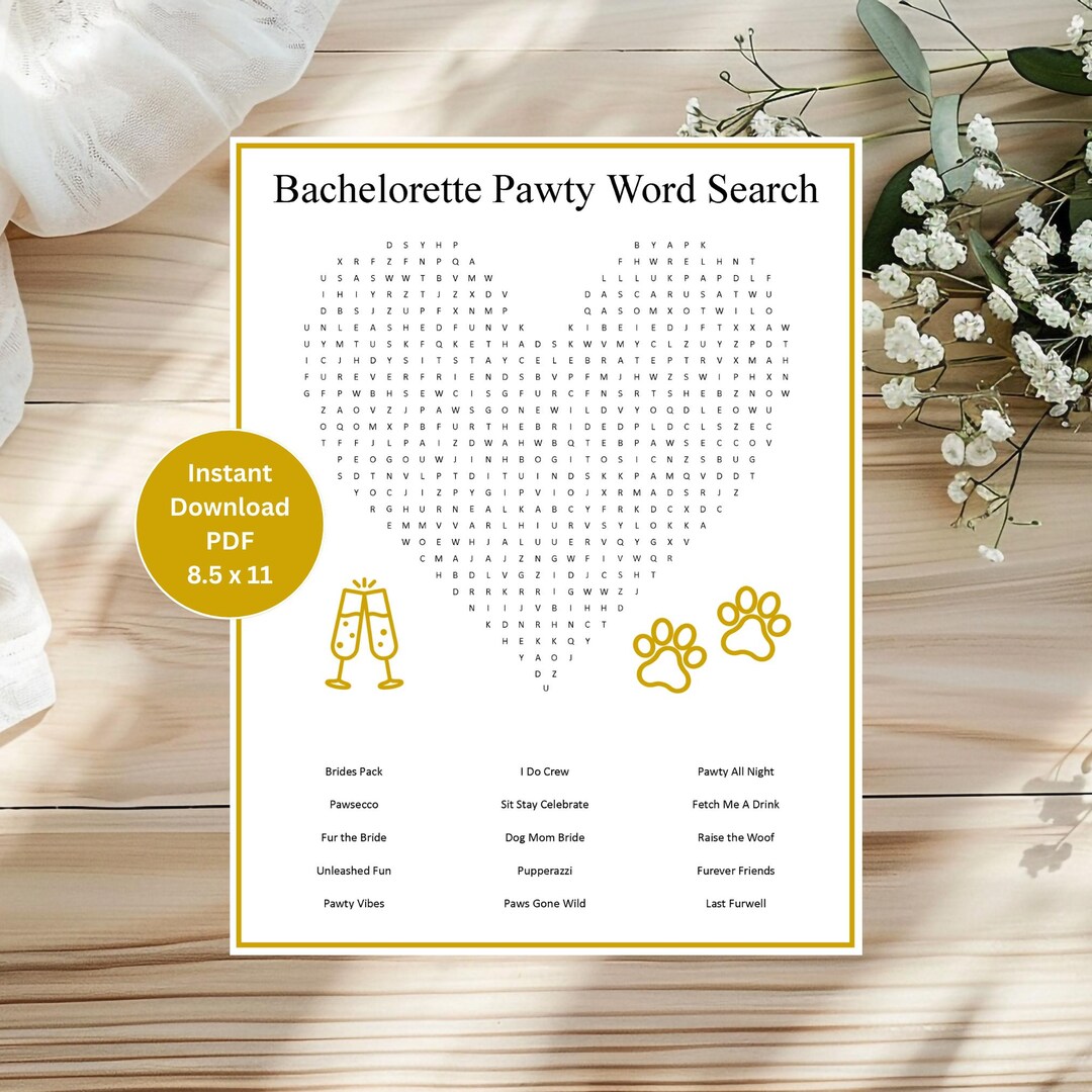 Bachelorette Party Dog Word Search | Dog Mom Bachelorette Game | Bridal ...