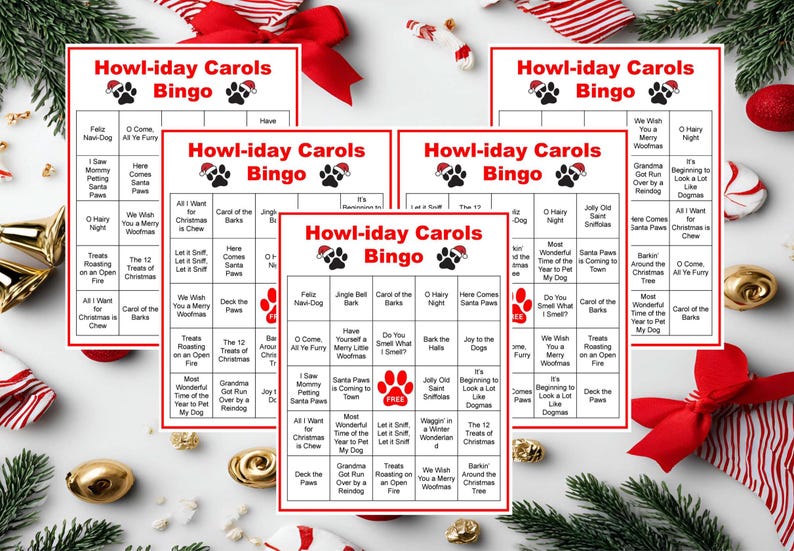 Dog Christmas Song Bingo | Printable Music Bingo Game, Christmas Carol ...