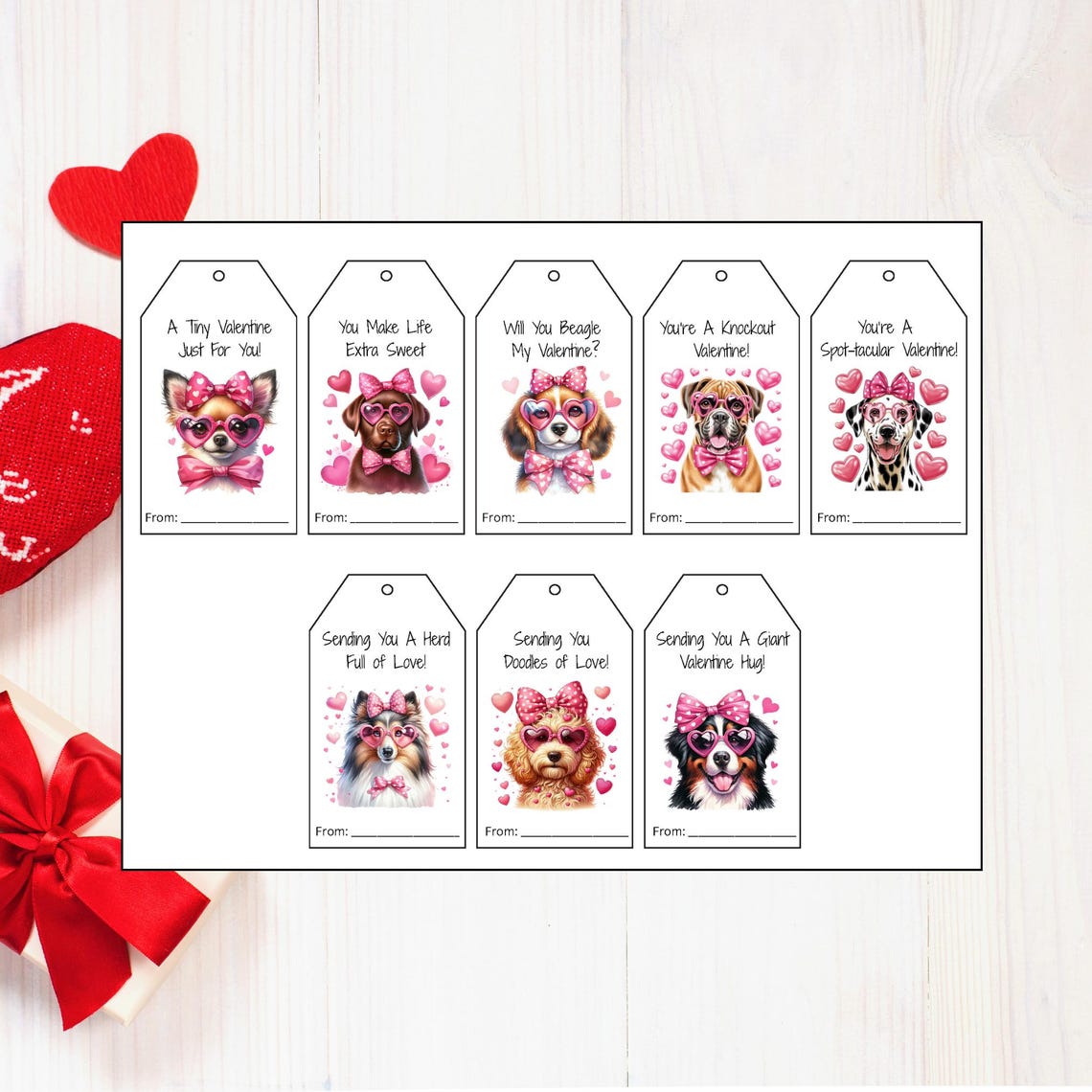 Valentines Day Dog Themed Tags Printable | Cute Puppy Valentine Gift ...