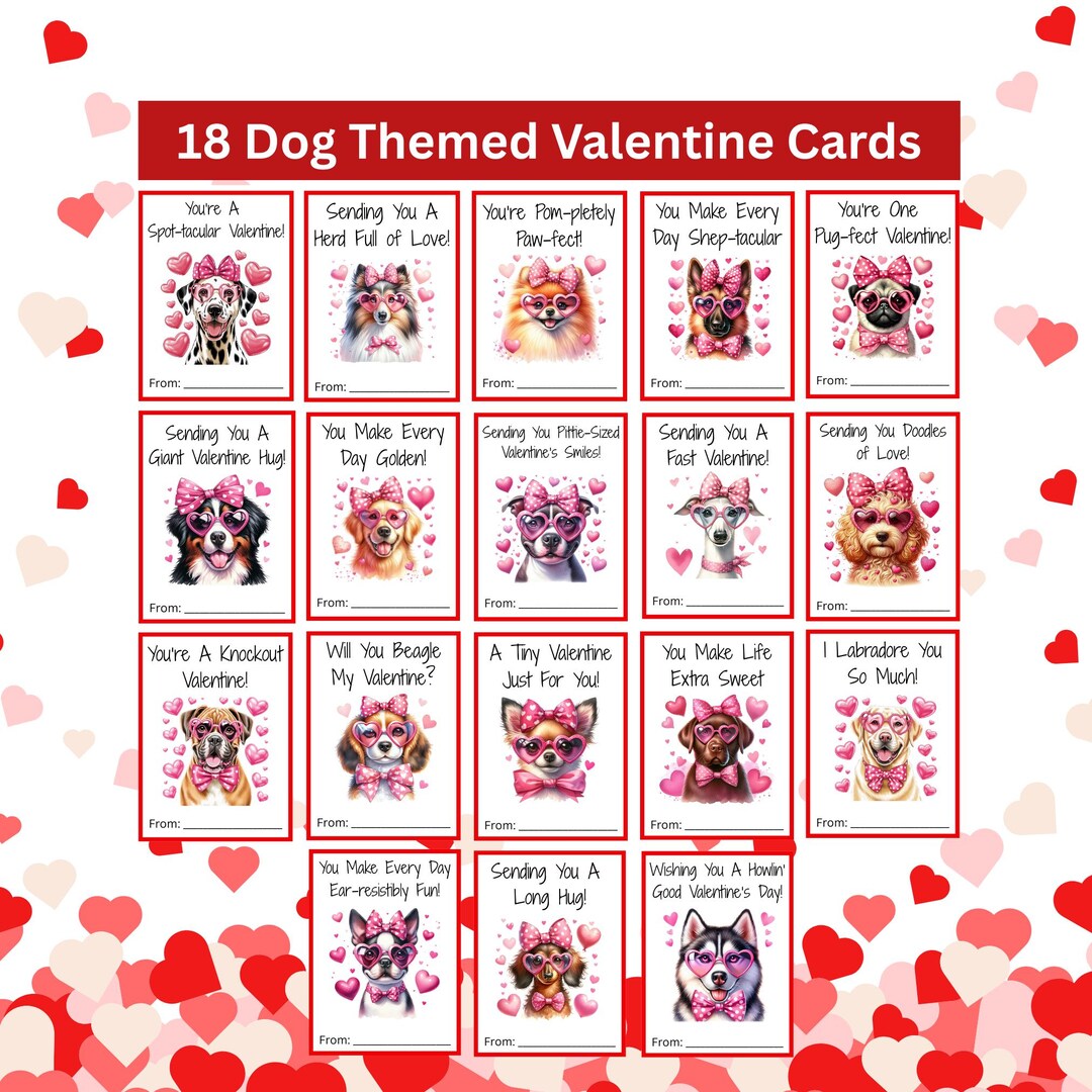 Dog Valentine Cards Printable | Kid's Classroom Valentines | Galentine ...