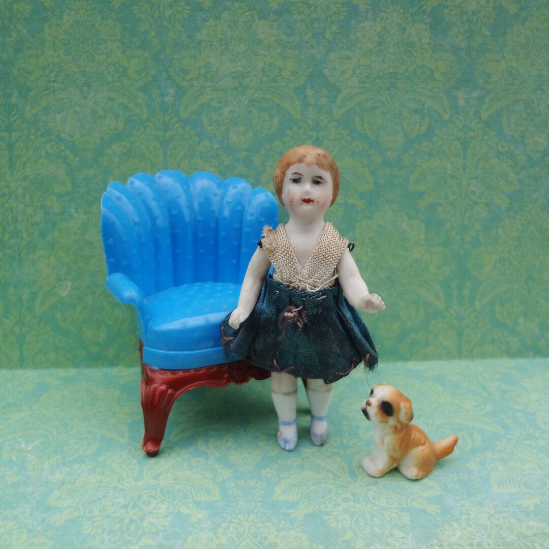 Antique German Mignonette Bisque Wire Pin Jointed Miniature 5 Piece ...