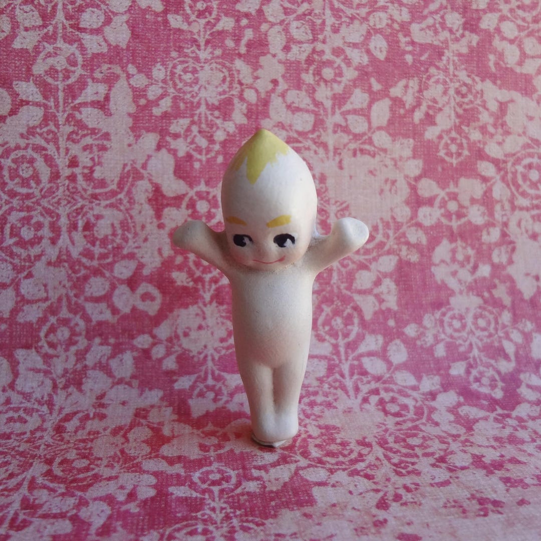 Miniature Kewpie Figurine With Blue Wings & Blonde Hair * 1-3/4" Hand ...