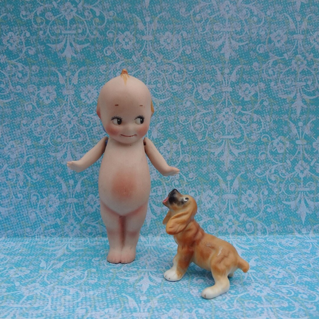 Antique Rose O'neill Kewpie * 3 Piece 4-3/8" Bisque Strung Early 1900's ...