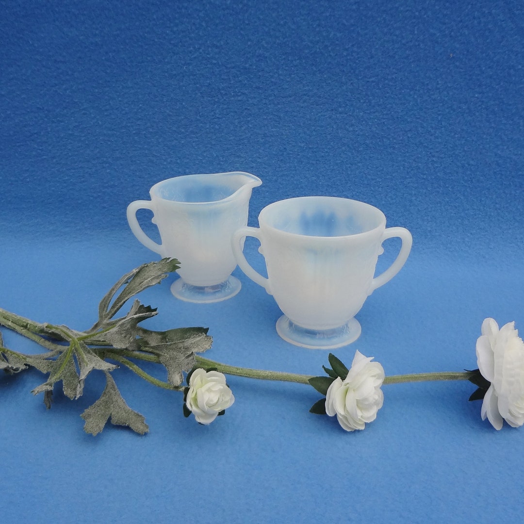 Vintage Glass Monax Translucent White and Clear Footed Pressed Glass ...