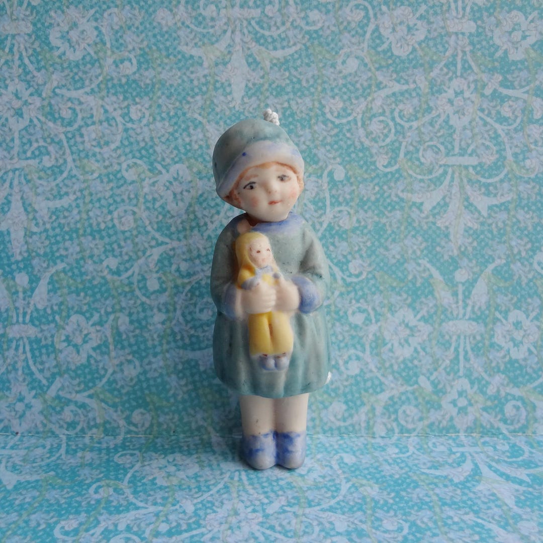 Girl With Doll Miniature Bisque Vintage Nodder Figurine 3 German Repro ...