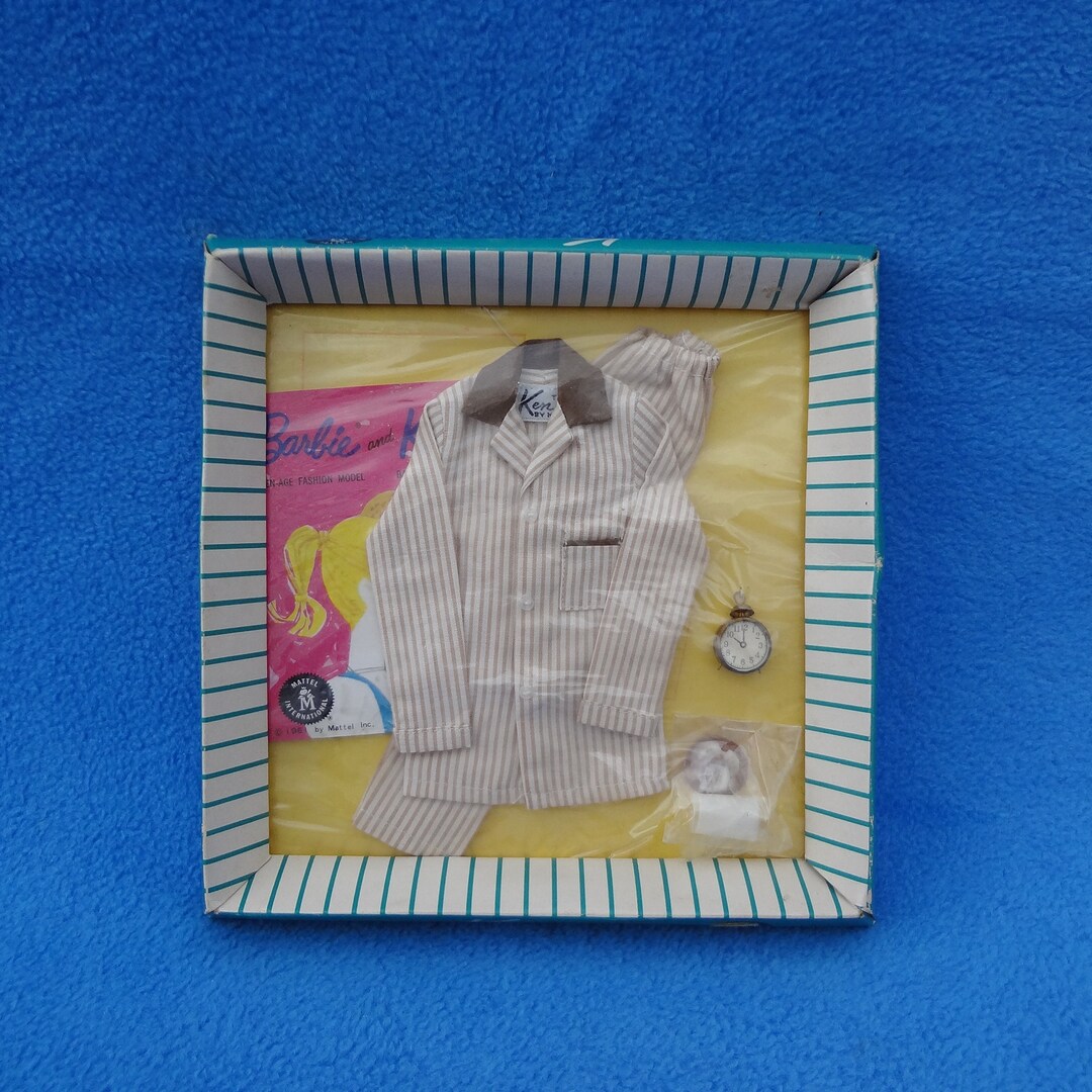 1961 Ken Sleeper Set * Vintage Complete Outfit of Pajamas, Alarm Clock ...