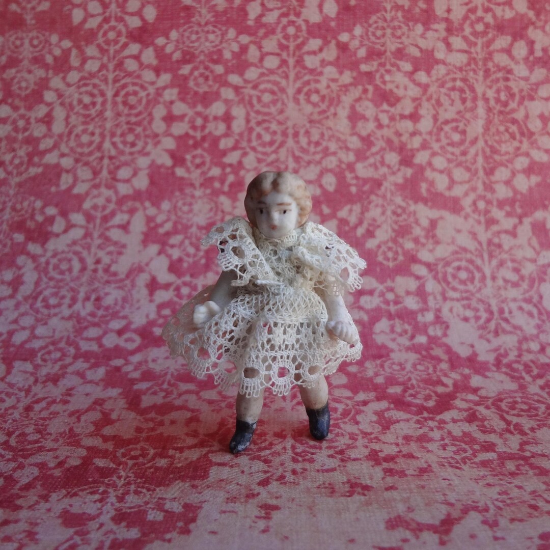 Antique German Miniature Bisque Wire Jointed 5 Piece Dollhouse Doll ...