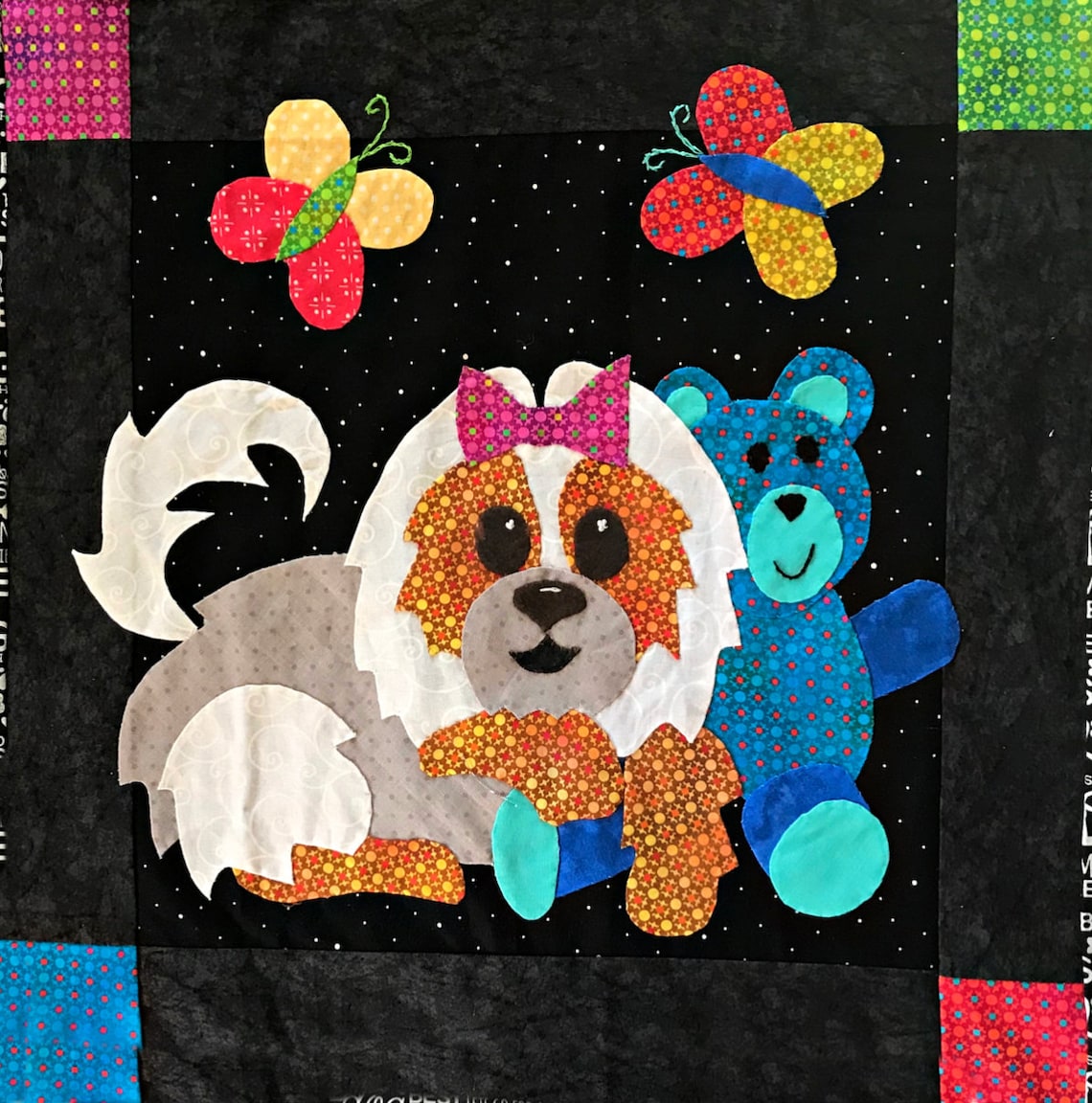 Happy Tails Dog Quilt Block Pattern, Applique Embroidery (paper Pattern ...