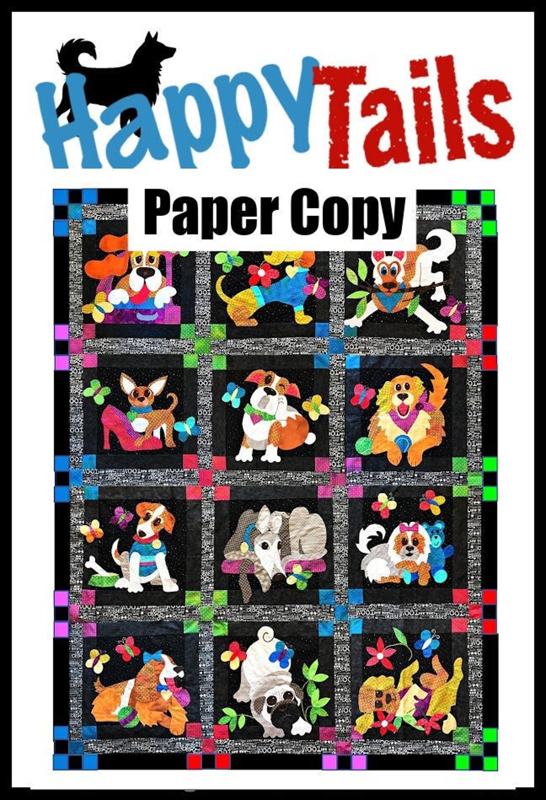 Happy Tails Dog Quilt Block Pattern, Applique Embroidery (paper Pattern ...