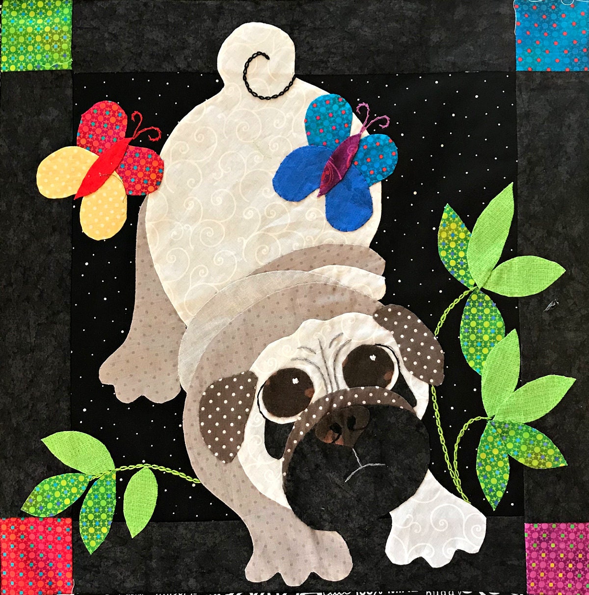 Dog, Pug, Happy Tails Quilt Pattern, Quilt Block Pattern, PDF Pattern ...