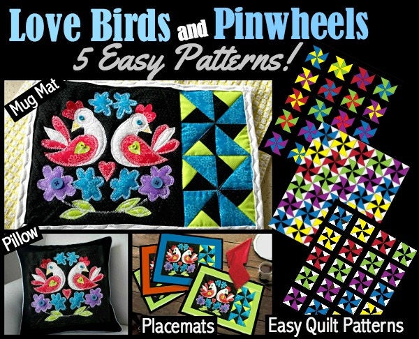Love Birds Birds Pinwheels Quilt Pattern Applique Pattern | Etsy
