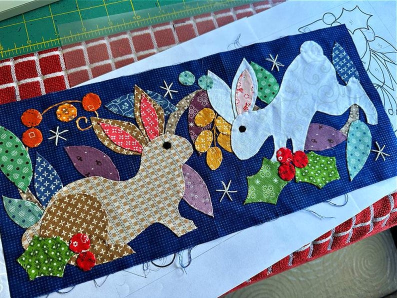 Winter Rabbits Applique Quilt Pattern, Seasons Blessings Block 3 (PDF ...