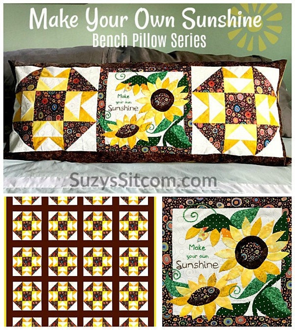Sunflower Bench Pillow Pattern, Applique Quilt Block (digital Pattern ...