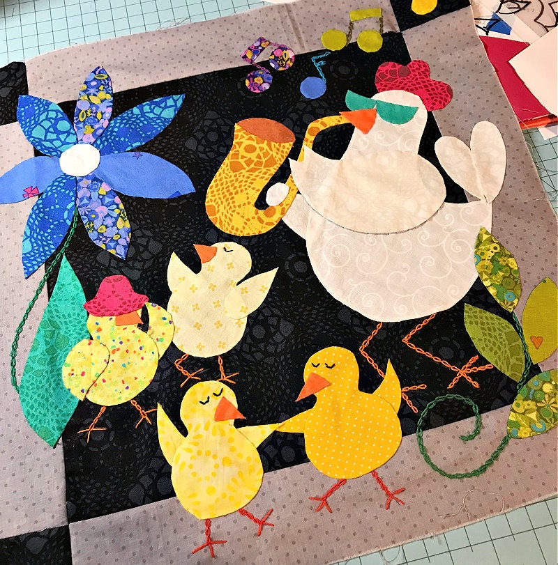 Barnyard Boogie Quilt Block Pattern, Saxophone Chicken (PDF Pattern) - Etsy