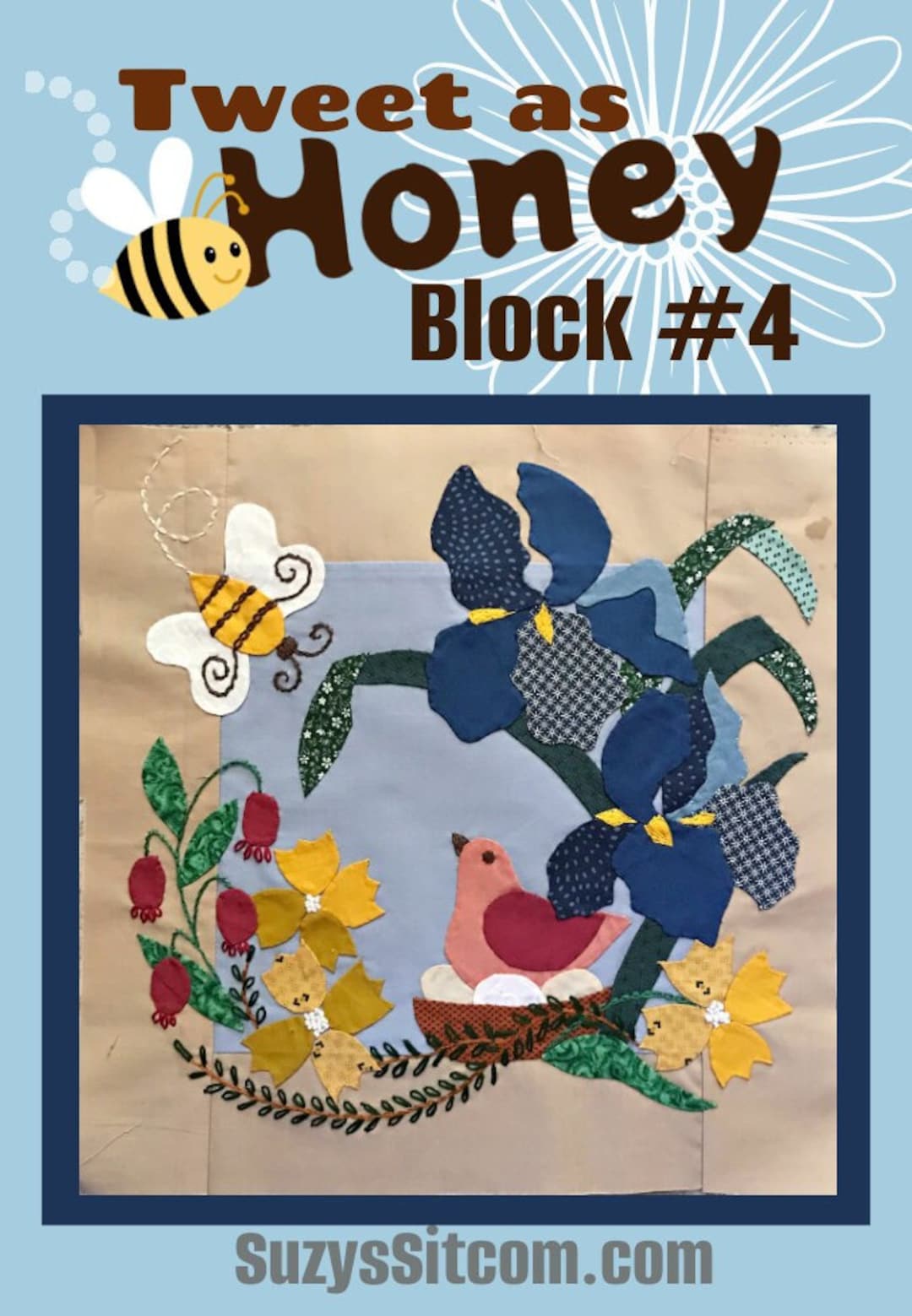 Tweet as Honey Quilt Block Pattern, Applique Birds Bees Flowers (PDF ...