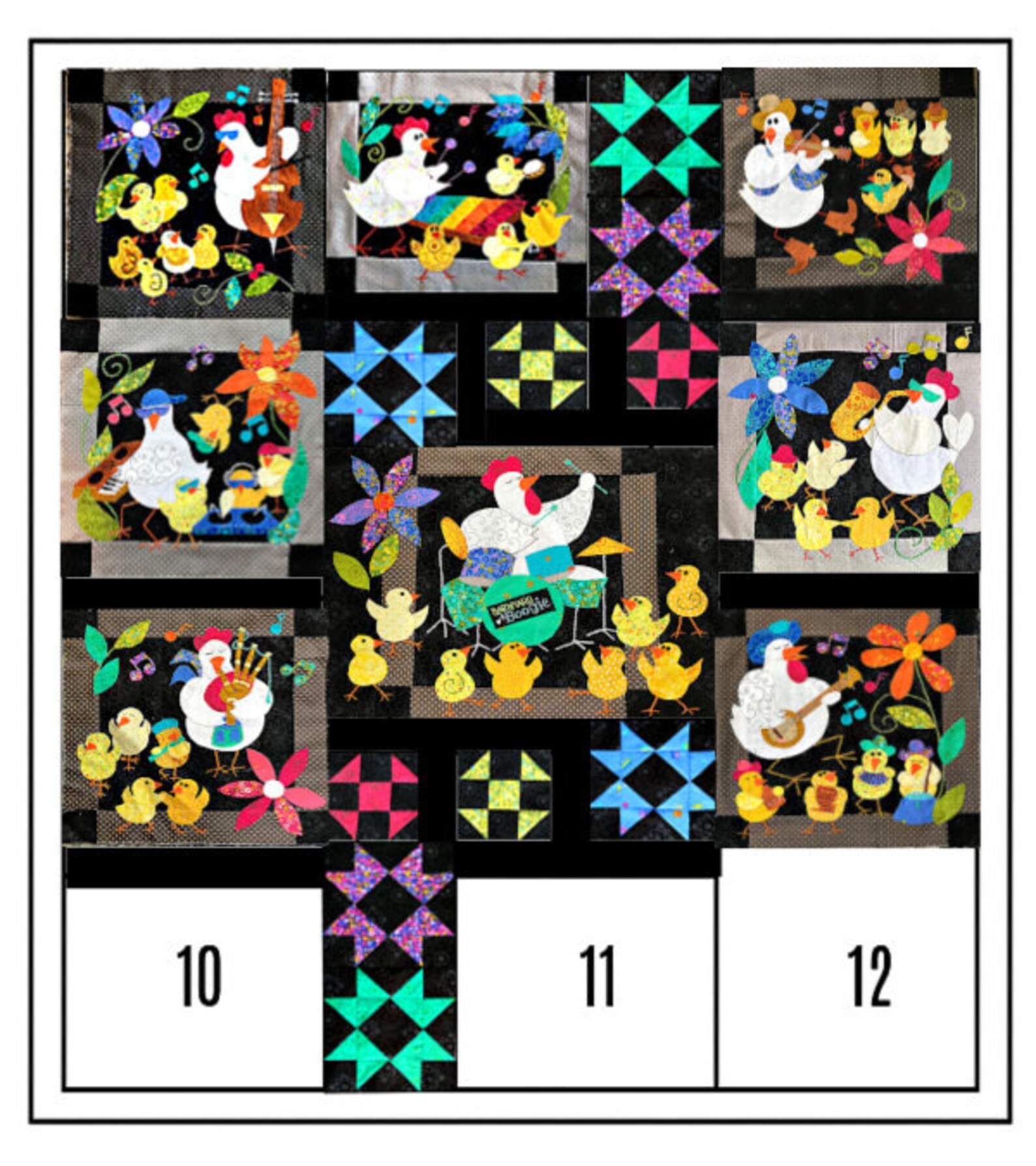 Barnyard Boogie Quilt Block Pattern, Banjo Rooster (PDF Pattern) - Etsy