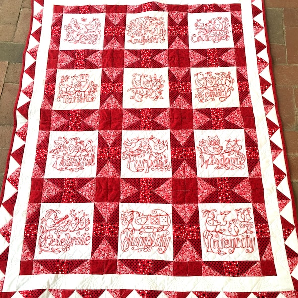 Redwork Quilt - Etsy