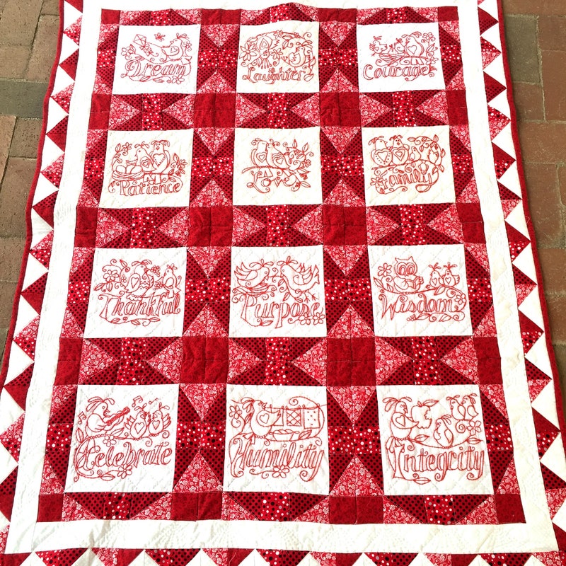 Redwork Quilt - Etsy
