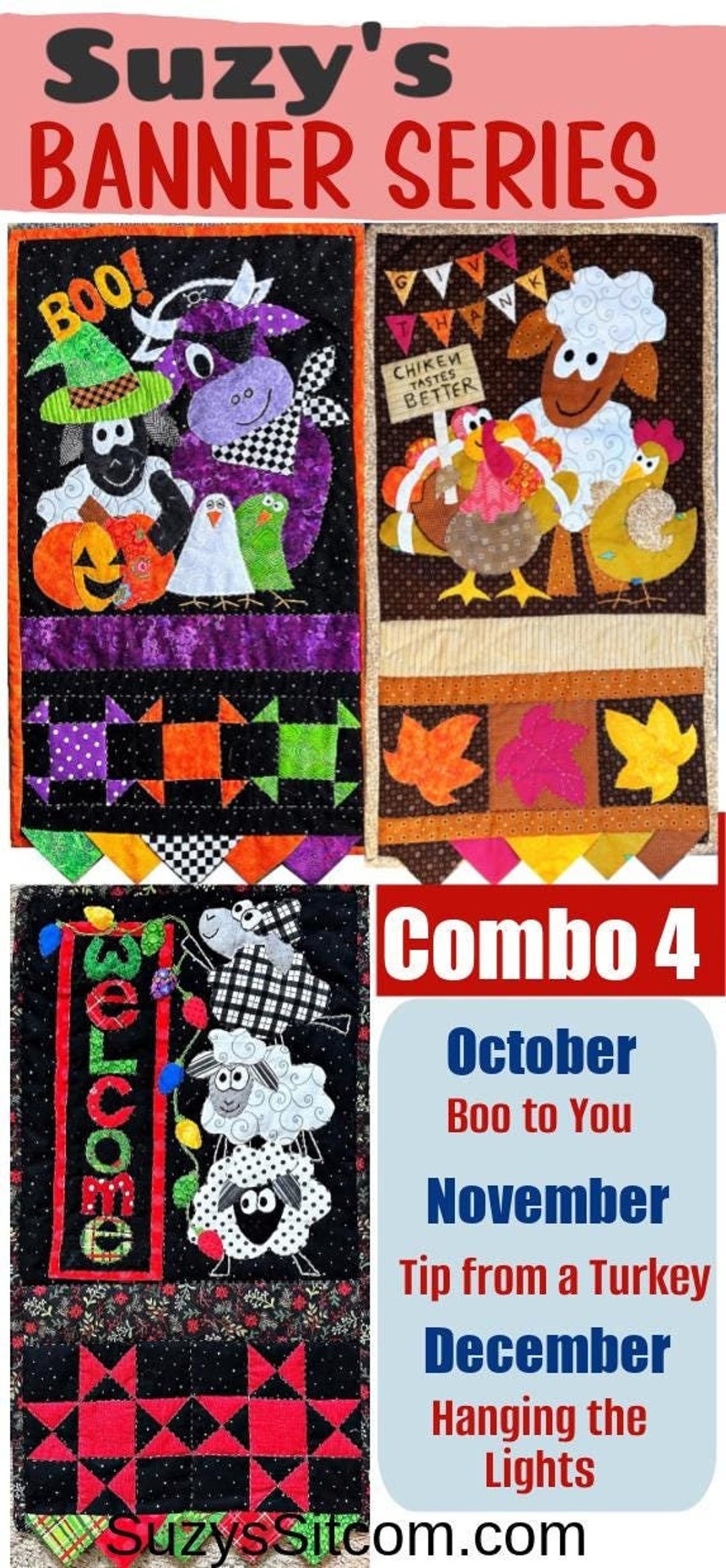 Applique Banner Pattern Combo, October November December (digital ...
