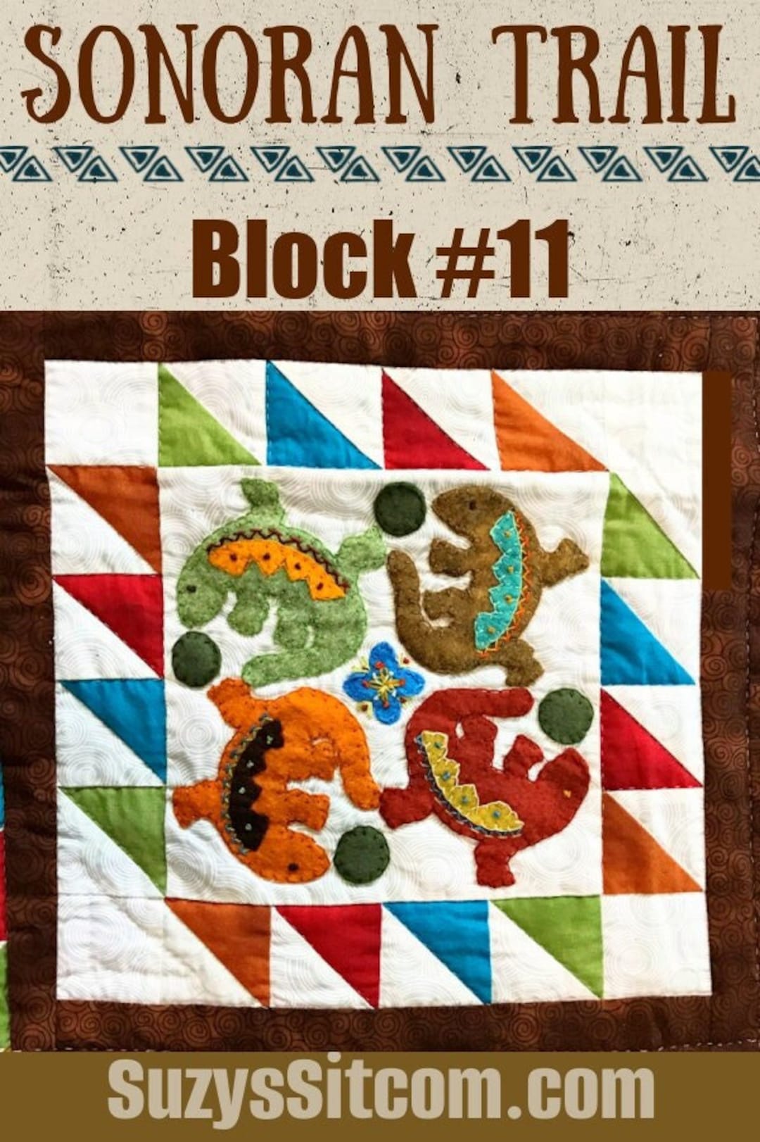Sonoran Trail Quilt Block 11 PDF Pattern, Southwest Lizards Applique ...